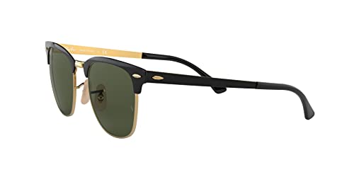 Ray-Ban RB3716 Clubmaster Metal Square Sunglasses, Black On Gold/G-15 Green, 51 mm