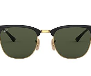 Ray-Ban RB3716 Clubmaster Metal Square Sunglasses, Black On Gold/G-15 Green, 51 mm