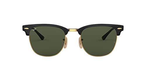 Ray-Ban RB3716 Clubmaster Metal Square Sunglasses, Black On Gold/G-15 Green, 51 mm