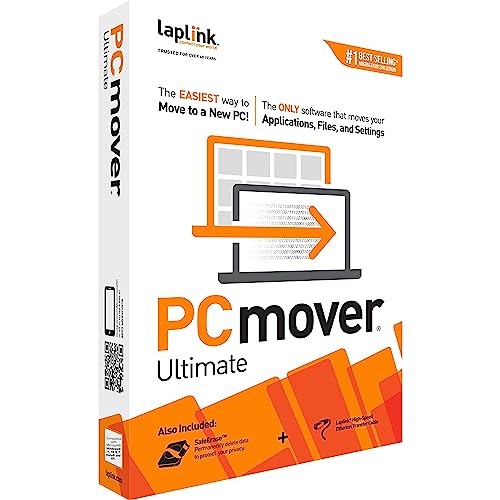 Laplink PCmover Ultimate 11 | Moves your Applications, Files and Settings from an Old PC to a New PC | Includes Optional Ethernet Cable | 1 Use