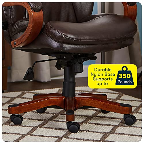 Serta Big and Tall Executive Office Chair with Wood Accents Adjustable High Back Ergonomic Lumbar Support, Bonded Leather, 30.5D x 27.25W x 43.5H in, Brown