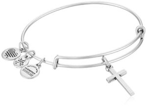 alex and ani divine guides expandable bangle bracelet for women, cross charm, rafaelian silver finish, 2 to 3.5 in