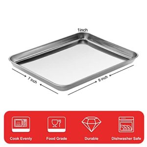 Baking Sheet, Zacfton Stainless Steel Cookie Sheet Baking Pan Tray for Toaster Oven Size 9 x 7 x 1 Inch, Non Toxic & Healthy,Superior Mirror Finish & Easy Clean, Dishwasher Safe