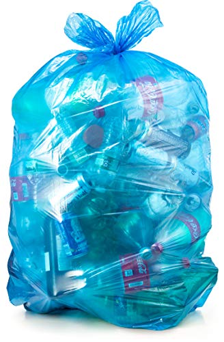 Recycling Trash Bags, 33 Gallon, (100 Bags w/Ties) 33"W x 39"H, Large Blue Garbage Bags, 1.2 Mil (Blue)