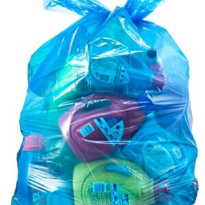 Recycling Trash Bags, 33 Gallon, (100 Bags w/Ties) 33"W x 39"H, Large Blue Garbage Bags, 1.2 Mil (Blue)