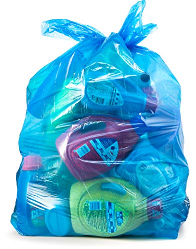 Recycling Trash Bags, 33 Gallon, (100 Bags w/Ties) 33"W x 39"H, Large Blue Garbage Bags, 1.2 Mil (Blue)