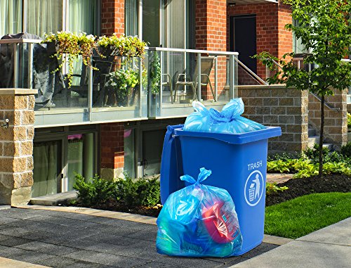 Recycling Trash Bags, 33 Gallon, (100 Bags w/Ties) 33"W x 39"H, Large Blue Garbage Bags, 1.2 Mil (Blue)