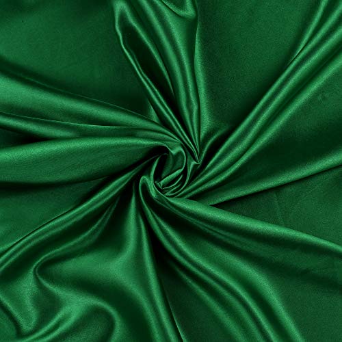 MDS Pack of 5 Yard Charmeuse Bridal Solid Satin Fabric for Wedding Dress Fashion Crafts Costumes Decorations Silky Satin 44”- Green