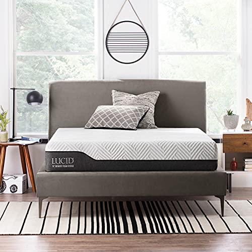 Lucid 10 Inch King Hybrid Mattress - Bamboo Charcoal and Aloe Vera Infused - Medium Firm Feel - Memory Foam Mattress - Moisture Wicking - Odor Reducing - White/Black,White/grey