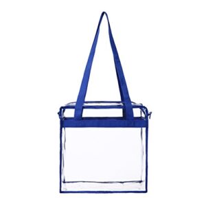 BAGAIL Clear bags Stadium Approved Clear Tote Bag with Zipper Closure Crossbody Messenger Shoulder Bag with Adjustable Strap(12 Inch X 12 Inch X 6 Inch,RoyalBlue)