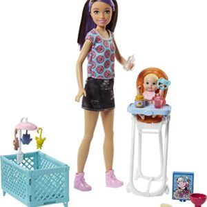 Barbie Skipper Babysitters Inc Dolls & Accessories, Set with Skipper Doll, Color-Change Baby Doll, High Chair & Crib