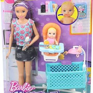 Barbie Skipper Babysitters Inc Dolls & Accessories, Set with Skipper Doll, Color-Change Baby Doll, High Chair & Crib