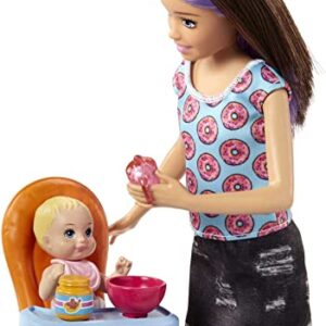 Barbie Skipper Babysitters Inc Dolls & Accessories, Set with Skipper Doll, Color-Change Baby Doll, High Chair & Crib