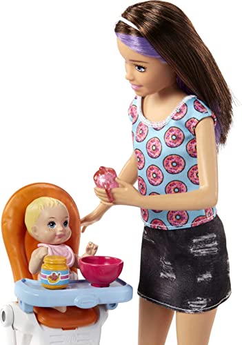 Barbie Skipper Babysitters Inc Dolls & Accessories, Set with Skipper Doll, Color-Change Baby Doll, High Chair & Crib