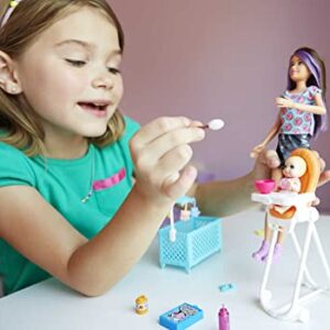 Barbie Skipper Babysitters Inc Dolls & Accessories, Set with Skipper Doll, Color-Change Baby Doll, High Chair & Crib