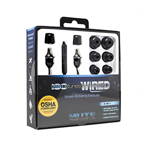 ISOtunes Wired Earplug Headphones, Recently Improved, 29 NRR, Noise Cancelling Mic, IPX5 Waterproof, Ultra-Durable Braided Wire, OSHA Compliant Noise Isolating Earbuds