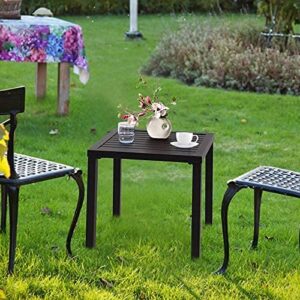 PHI VILLA Indoor Outdoor Small Metal Square Side/End Table, Patio Coffee Bistro Table, Black