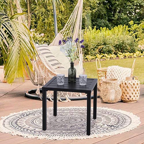 PHI VILLA Indoor Outdoor Small Metal Square Side/End Table, Patio Coffee Bistro Table, Black