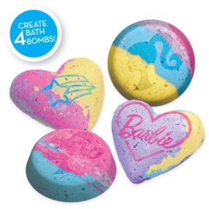 Barbie Make Your Own Bath Bomb Kit by Horizon Group USA, DIY Four Custom Colorful & Sweet-Smelling Bath Bombs, Includes Stencil, Glitter, Molds, Fragrances & More, Pink, Yellow, Teal & Purple