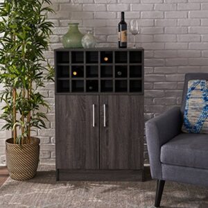 christopher knight home ridgecrest mid-century modern danish styling faux wood wine and bar cabinet, sonoma grey oak