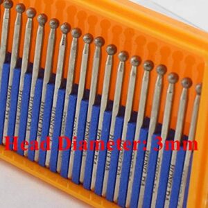 JINGLING Diamond Grinding Bits 3mm Spherical Head Burrs w Shank 2.35mm Pack of 30Pcs