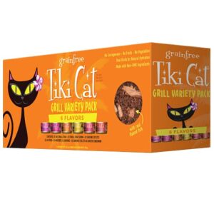 tiki cat grill, tuna & crab surimi, high-protein and 100% non-gmo ingredients, wet whole foods cat food for all life stages, 2.8 oz. cans (case of 12)