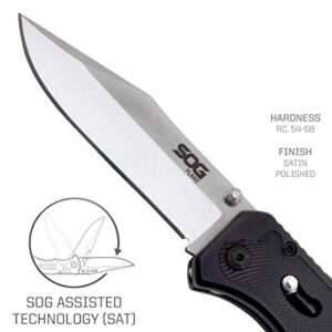 SOG Flare Folding and Pocket Knife Assisted Opening Tech Knife w/ 3.5 Inch Stainless Straight Edge Blade & Tactical Knife GRN Grip (FLA1001-CP), Black