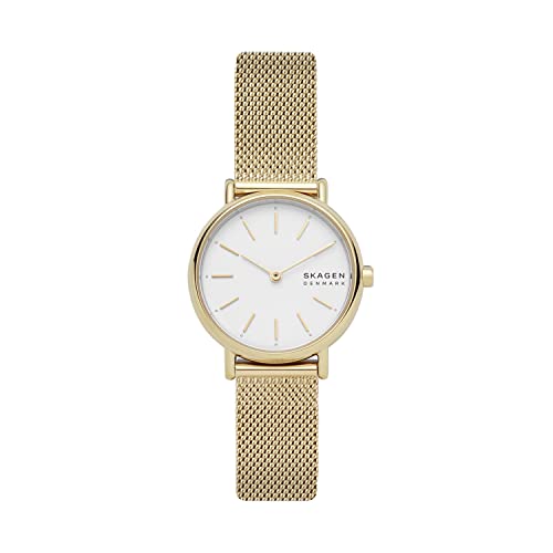 Skagen Women's Signatur Quartz Analog Stainless Steel and Stainless Steel Mesh Watch, Color: Gold / White (Model: SKW2693)