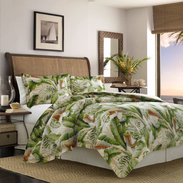 Tommy Bahama - California King Comforter Set, Cotton Sateen Bedding with Matching Shams & Bedskirt, Home Decor for All Seasons (Palmiers Green, California King)