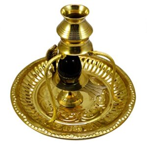 Amazing India Shaligram Shiva Ling Lingam Shivling Statue Hindu Puja Brass Stand with Thali