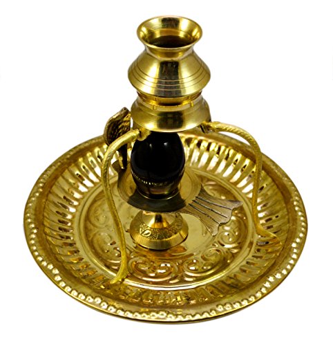 Amazing India Shaligram Shiva Ling Lingam Shivling Statue Hindu Puja Brass Stand with Thali