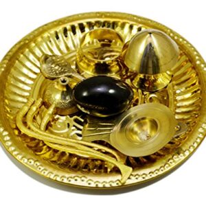 Amazing India Shaligram Shiva Ling Lingam Shivling Statue Hindu Puja Brass Stand with Thali