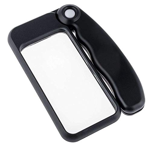 WITHit Hinge Lighted Rectangular Magnifier, Black – 2X Magnification with 4X Magnification Bubble - LED Portable Magnifying Glass for Reading - Collapsible Handle for Storage and Travel