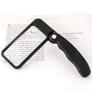 WITHit Hinge Lighted Rectangular Magnifier, Black – 2X Magnification with 4X Magnification Bubble - LED Portable Magnifying Glass for Reading - Collapsible Handle for Storage and Travel