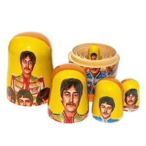 Great Russian Gifts The Beatles Group Collectible Memorbilia 5 Piece Stacking Nesting Doll Set 5.75 Inches Tall