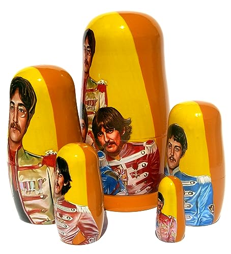 Great Russian Gifts The Beatles Group Collectible Memorbilia 5 Piece Stacking Nesting Doll Set 5.75 Inches Tall