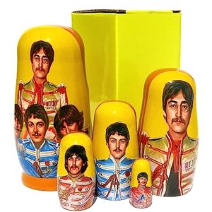 Great Russian Gifts The Beatles Group Collectible Memorbilia 5 Piece Stacking Nesting Doll Set 5.75 Inches Tall