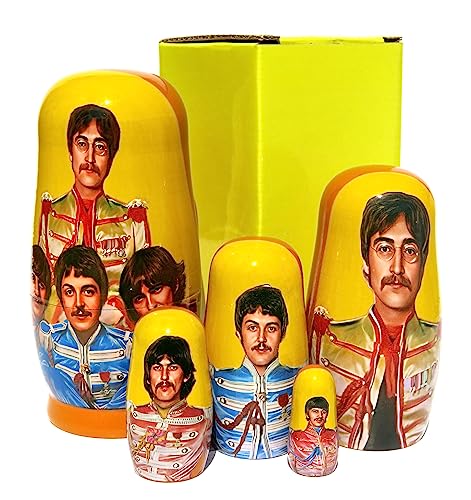 Great Russian Gifts The Beatles Group Collectible Memorbilia 5 Piece Stacking Nesting Doll Set 5.75 Inches Tall