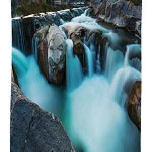 Ambesonne Landscape Outdoor Tablecloth, Waterfall Basalt Rocks Rural Scenery National Park Nature Woods Photo, Decorative Washable Picnic Table Cloth, 58" X 104", Sky Blue Grey Green