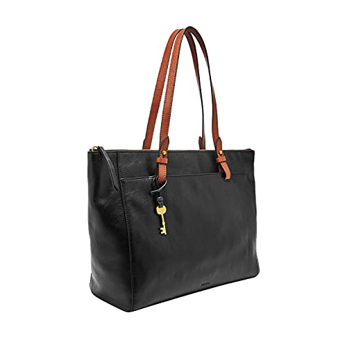 Fossil Women's Rachel Leather Tote Bag Purse Handbag, Black/Brown (Model: ZB7507001)