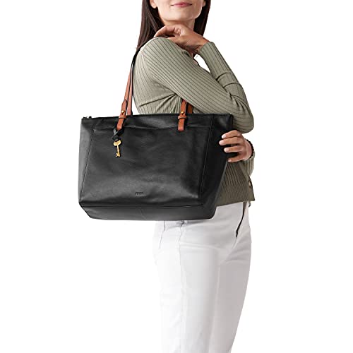 Fossil Women's Rachel Leather Tote Bag Purse Handbag, Black/Brown (Model: ZB7507001)