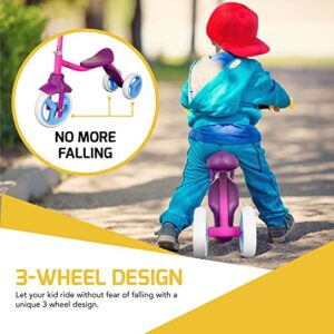 Swagtron K2 Three-Wheel Transforming Scooter & Balance Trike, 2-in-1 Adjustable Ride-On for Kids Age 2-5, Pink