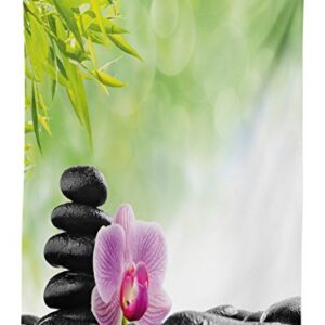 Lunarable Asian Outdoor Tablecloth, Basalt Stone and Orchid Flower with Dew Harmony Therapeutic Spa Theme Photo, Decorative Washable Picnic Table Cloth, 58" X 120", Green Black Pink