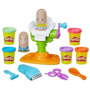 play-doh buzz 'n cut fuzzy pumper barber shop toy with electric buzzer and 5 non-toxic play-doh colors, 2-ounce cans (amazon exclusive)