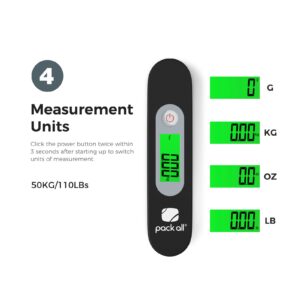 pack all 110 Lbs Luggage Scale, Digital Handheld Luggage Scale, Baggage Scale, Travel Weight Scale for Luggage with Backlit LCD Display, Battery Included, Black