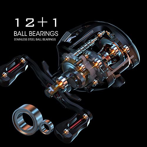 Lixada Fishing Reels Baitcasting Compact Baitcaster Fishing Reel Super Smooth with 27.6LB Carbon Fiber Drag 12+1Ball Bearings 6.3:1 Gear Ratio High Speed Reel for Fishing Saltwater Freshwater