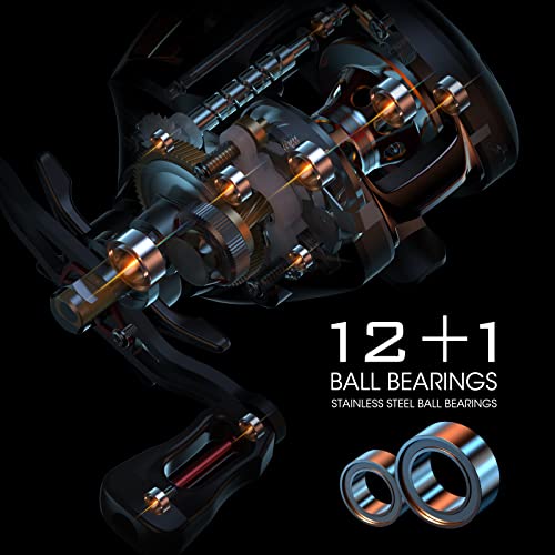 Lixada Fishing Reels Baitcasting Compact Baitcaster Fishing Reel Super Smooth with 27.6LB Carbon Fiber Drag 12+1Ball Bearings 6.3:1 Gear Ratio High Speed Reel for Fishing Saltwater Freshwater