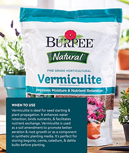 Burpee Organic Horticultural Add to Potting Soil | Ideal for Seed Starting, Water Retention and Plant Propagation | 100% Natural | 8 Quart, 1-Pack, Vermiculite (8qt)