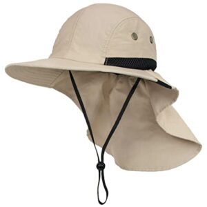 sun cube sun hat for men, wide brim fishing hat neck flap cover men women, hiking safari, uv sun protection summer gardening beach camping upf 50+, tan