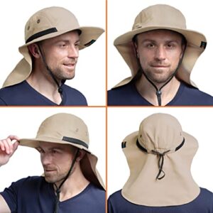 SUN CUBE Sun Hat for Men, Wide Brim Fishing Hat Neck Flap Cover Men Women, Hiking Safari, UV Sun Protection Summer Gardening Beach Camping UPF 50+, Tan